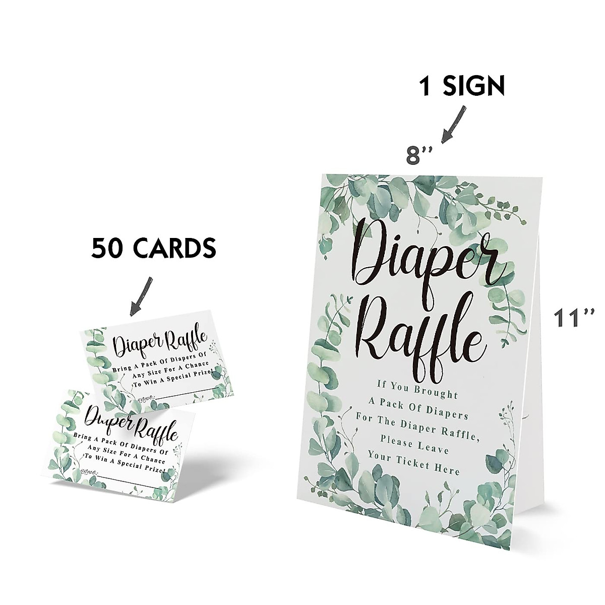 Diaper Raffle Tickets for Baby Shower Sign，Baby Shower Invitations with Diaper Raffle Cards - Baby gender neutral tickets(One 8×11 Sign with 50 Raffle Tickets) - BIG007