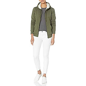 Amazon Essentials Women's Sherpa-Lined Fleece Full-Zip Hooded Jacket (Available in Plus Size), Olive Heather, Large