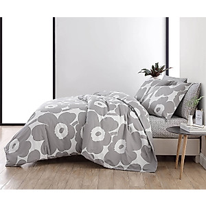 MARIMEKKO - Queen Comforter Set, Cotton Bedding with Matching Shams, Lightweight Home Decor for All Seasons (Unikko Grey, Queen)