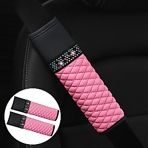 AICEL 2 Pcs Auto Seat Belt Cover, Sparkling Rhinestone Shoulder Strap for a More Comfortable Driving, Harness Pads Protect Your Neck, Accessories Compatible with All Cars and Backpack (Pink)