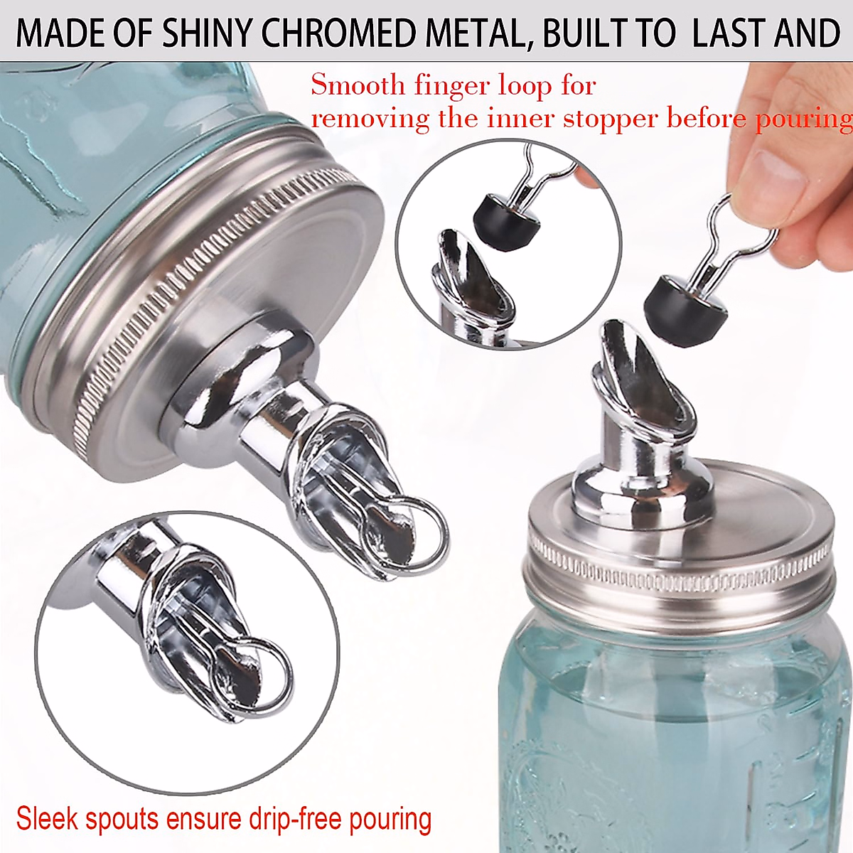 mason jar spouts.Free Flow Mason Jar Spout,mason jar for spout regular mouth size 70mmStainless steel lid, Mason Jar Pourer 2 Pack (Zinc alloy) jars not included