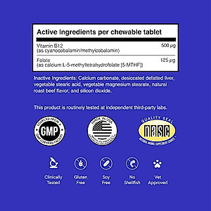 Wonder Paws B12 Supplement for Dogs – Vitamin B-12 for Dogs of All Ages, Sizes & Breeds – Vitamin B12 for Dogs as Superior Methylcobalamin, Cobalamin & Folate (5-MTHF) – 90 Beef Flavored Chewables