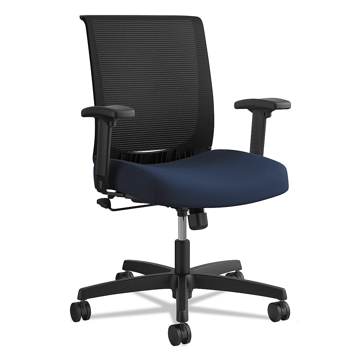 HON Convergence Mid-Back Task Chair, Swivel-Tilt, Supports Up to 275 Lb, 16.5" to 21" Seat Height, Navy Seat, Black Back/Base