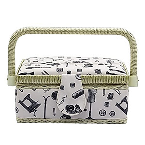 LUKEO Small Sewing Basket with Kit Accessories for Girls Kids Beginners Storage Box Removable Tray Notions