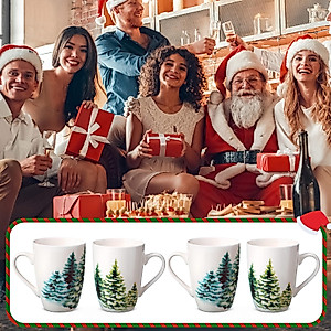 Suttmin 4 Pcs Christmas Tree Ceramic Mugs 12 oz Holiday Coffee Mugs Set Merry Christmas Coffee Mugs Green Tree Stackable Drinking Cups White Tea Cups for Coffee Milk Tea Hot Cocoa Xmas Winter Gifts
