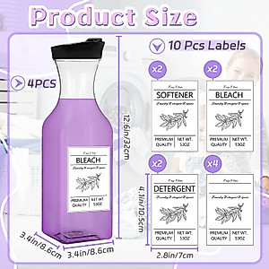 Laundry Detergent Dispenser Bottle 53oz with Label,4 Pack Liquid Laundry Dispenser,Plastic Detergent Dispenser for Laundry Room Organization and Storage,Black Lid