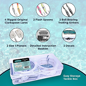 CLARKSPOON - Ready to Fish Trolling Kit - Fishing Equipment for Coastal Waters- Great for Spanish Mackerel, Bluefish, Bonito, Tuna, & More - Trolling Kit with Lures, Trolling Sinkers & Planers