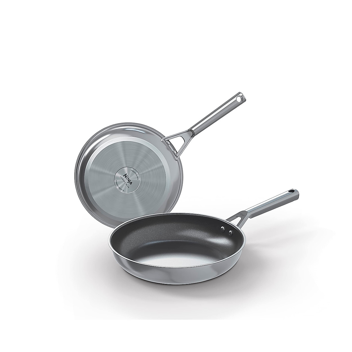 Ninja ZEROSTICK Stainless Steel Cookware 2-Piece Frying Set, 20/26cm Frying Pans, Long Lasting, Non-Stick, Induction Compatible, Oven Safe to 260°C, C62100UK
