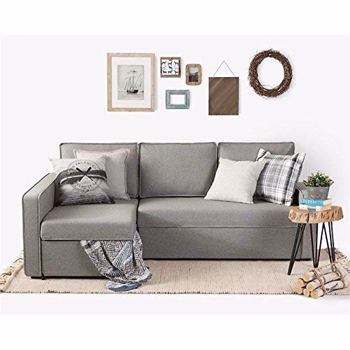 South Shore Live-It Cozy Sectional Sofa-Bed with Storage, Gray Fog
