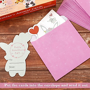 Valentines Day Cards For Kids - 28 Valentine Cards + 28 Inflatable Animal Headbands + 28 Gift Envelopes & Tattoos, Animal Greeting Cards Valentines Exchange Cards for Kids Boys Girls School Classroom