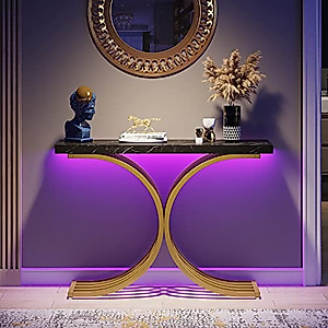 LITTLE TREE 41 inches Gold Entryway Console Table with Led Light, Sofa Table Accent Table for Entrance, Hallway, Living Room
