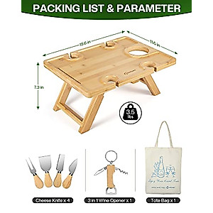 tgosomt Wine Picnic Table Foldable, Portable Bamboo Picnic Table, Picnic Tray for Outdoor, Park, Camping, Beach