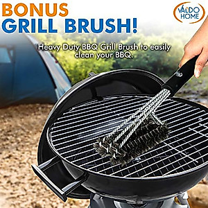 Valdo Home Heavy Duty BBQ Grill Tool Set Stainless Steel Utensils Kit Locking Tongs, Spatula, Fork, Barbecue Grill Cleaning Brush - Barbecue Grilling Accessories
