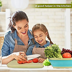Collapsible Cutting Board, HI NINGER Foldable Chopping Board with Colander, 9-In-1 Multi Chopping Board Kitchen Vegetable Washing Basket Silicone Dish Tub for Camping, Picnic, BBQ, Kitchen-Green
