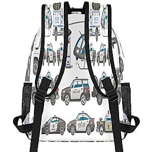 TropicalLife Police Car Larger Student Backpack, Policeman Motorbike Waterproof School Bag For Teen Girls Boys