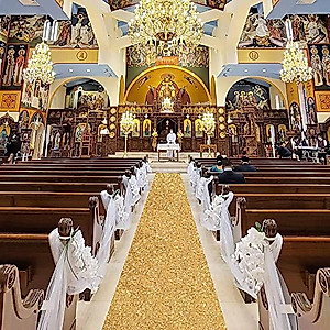 Wedding Aisle Runners 2ft x 15 ft Gold Sequin Aisle Runner Glitter Carpet Runner for Indoor Outdoor Party Ceremony Hallway Decor