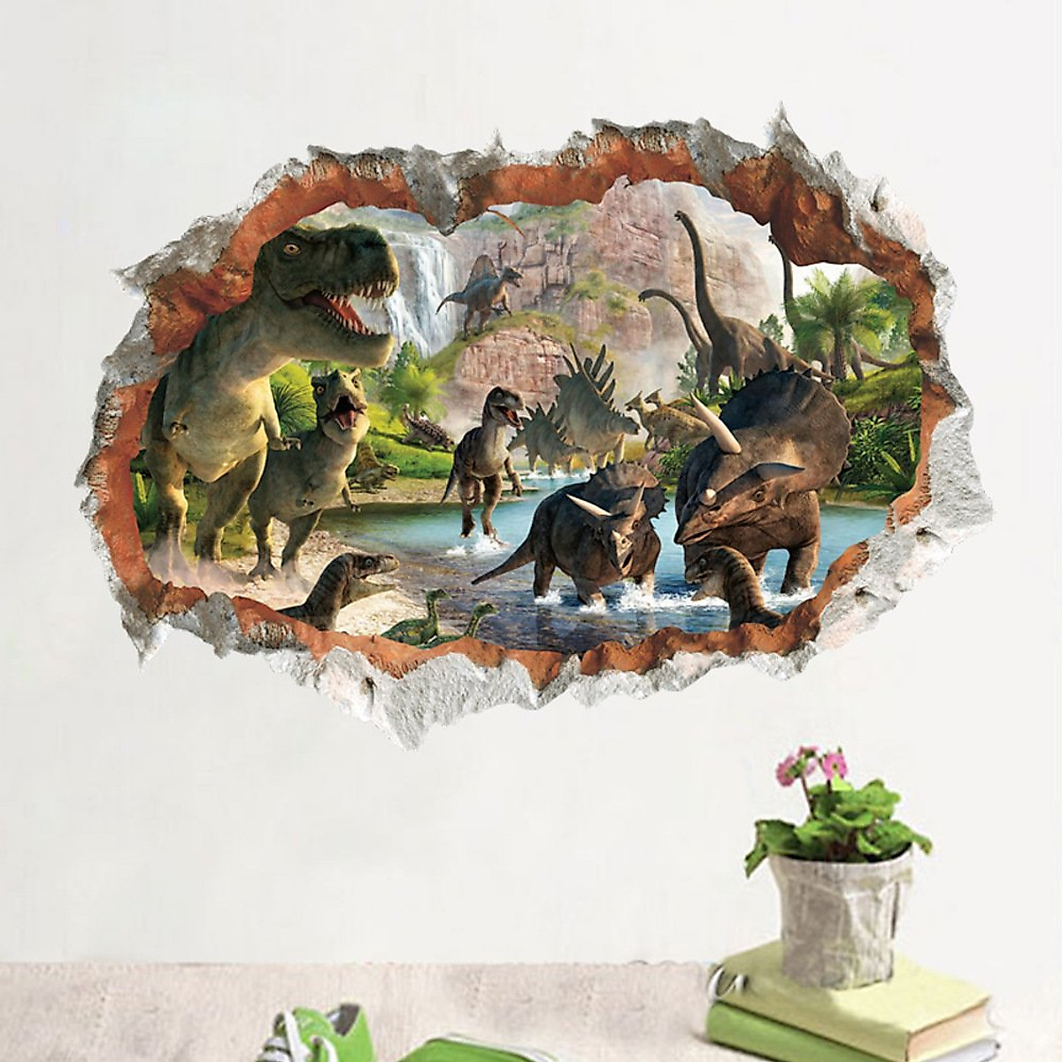 MLM 3D Dinosaurs Simulation Crack Hole Stickers Self-Adhesive Peel and Stick Wall Decal Mural Living Room Bedroom Kids' Room Nursery Decor Playroom Decor