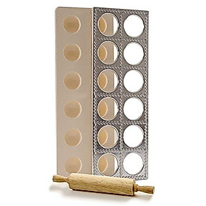 Norpro 3 Piece Ravioli Maker and Press Set with Rolling Pin, Large, White and silver