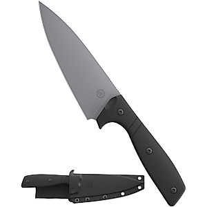 Off-Grid Knives - Sierra Chef Knife with Sandvik 14C28N Stainless Steel, Kydex Sheath and Belt Clip, G10 Scales, Camping, BBQ & Home Kitchen Use (Stonewash)