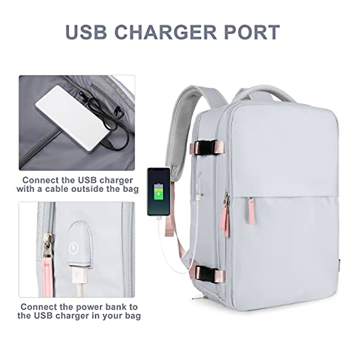 UPPACK Travel Backpack For Women Men Travel Bag Watreproof Hiking Backpack College Laptop Backpack for Traveling on Airplane Travel Essentials Carry on Backpack Flight Approved(Grey)