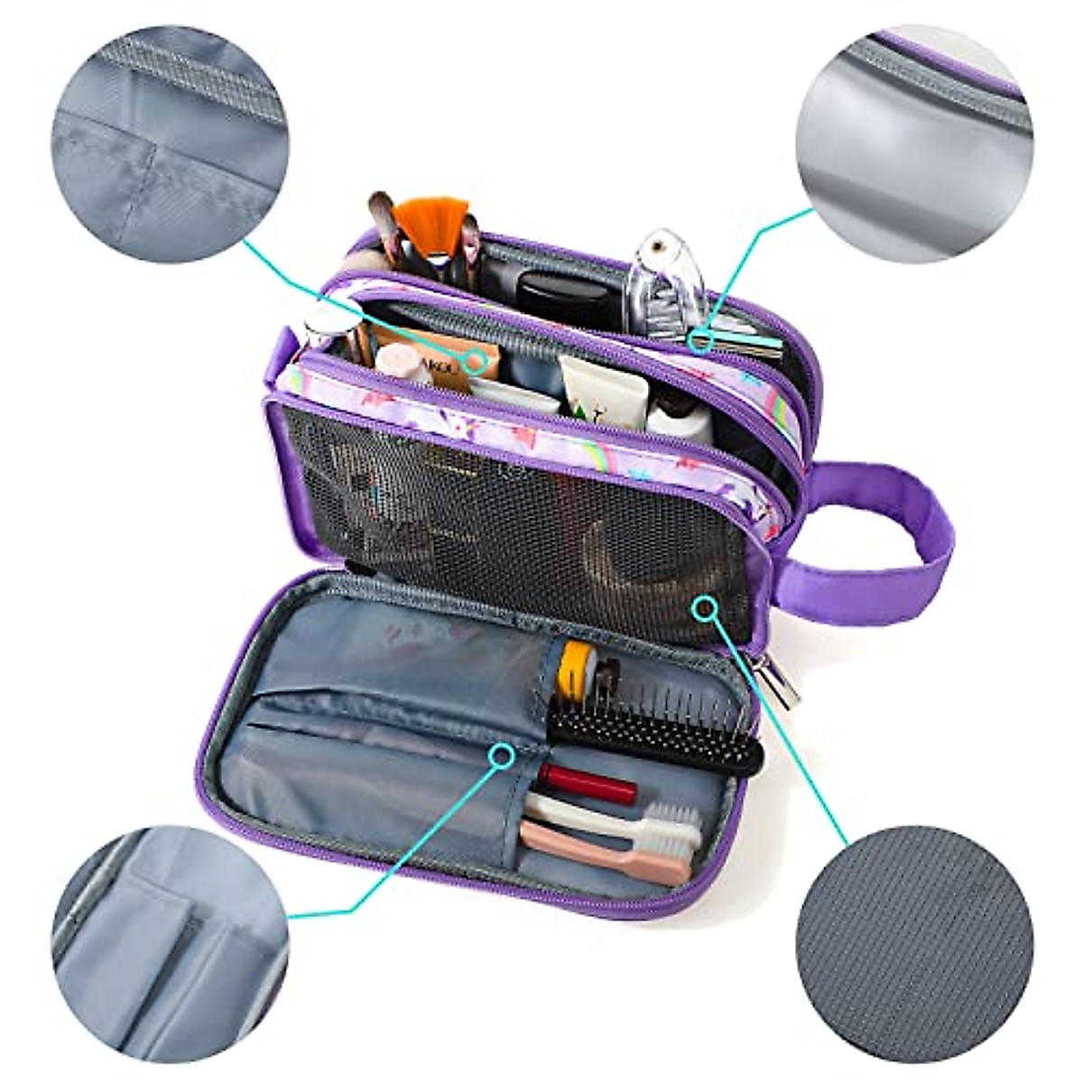Kids Toiletry Bag for Girls, Travel Toiletry Bag for Little Young Girls Cosmetic Makeup Waterproof Hanging Wash Bag Toddler Traveling Toiletries, Unicorn Purple