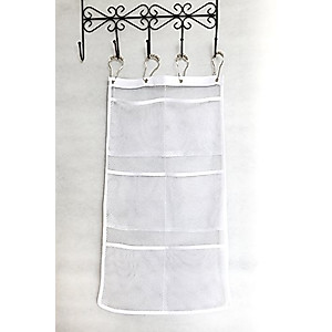 Mayin Quick Dry Hanging Caddy and Bath Organizer with 6-Pocket, Hang on Shower Curtain, Shower Organizer, Mesh Shower Caddy, Bathroom Accessories, Save Space in Small Bathroom Tub with 4 Rings