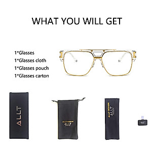 Allt Square Aviator Large Fashion Sunglasses For Men Goggle Alloy Frame Glasses(Clear Gold/Clear, 61)