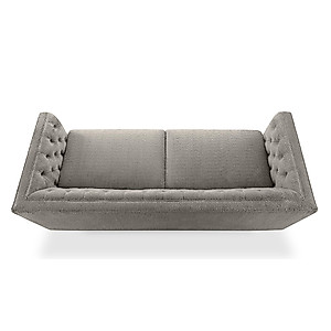 CHERS 79 Inch Sofa Couch with Button Tufted Back, Vintage Mid Century Modern Sofa, Fabric Upholstered Loveseat, 2-Seater Couches for Living Room, Bedroom, Office, Square Arms, Solid Wood Legs, Gray