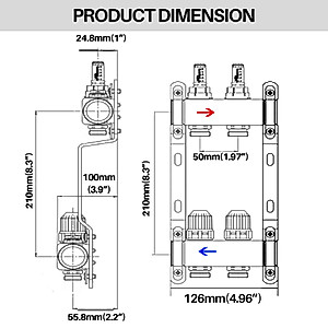 2-Branch Radiant Heat Manifold,Stainless Steel PEX Manifold with Compatible Outlets for Hydronic Radiant Floor Heating (1/2" Adapters included)