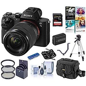 Sony Alpha a7II Full-Frame Mirrorless Digital Camera with 28-70mm Lens Bundle with Camera Bag, Battery, Filter Kit, Tripod, PC Software Kit, 32GB SD Card, SD Case, 3 Shoe V-Bracket, Cleaning Kit,