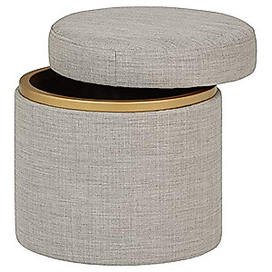 Amazon Brand – Rivet Asher Round Upholstered Storage Ottoman, 15.75"W, Light Grey
