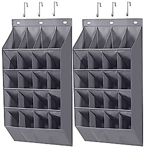 STORAGE MANIAC Over the Door Shoe Organizer, 2 Pack Hanging Shoe Organizer, 20 Large Pockets Shoe Storage Rack Organizer for Closet and Dorm Narrow Door Shoe Storage, Grey