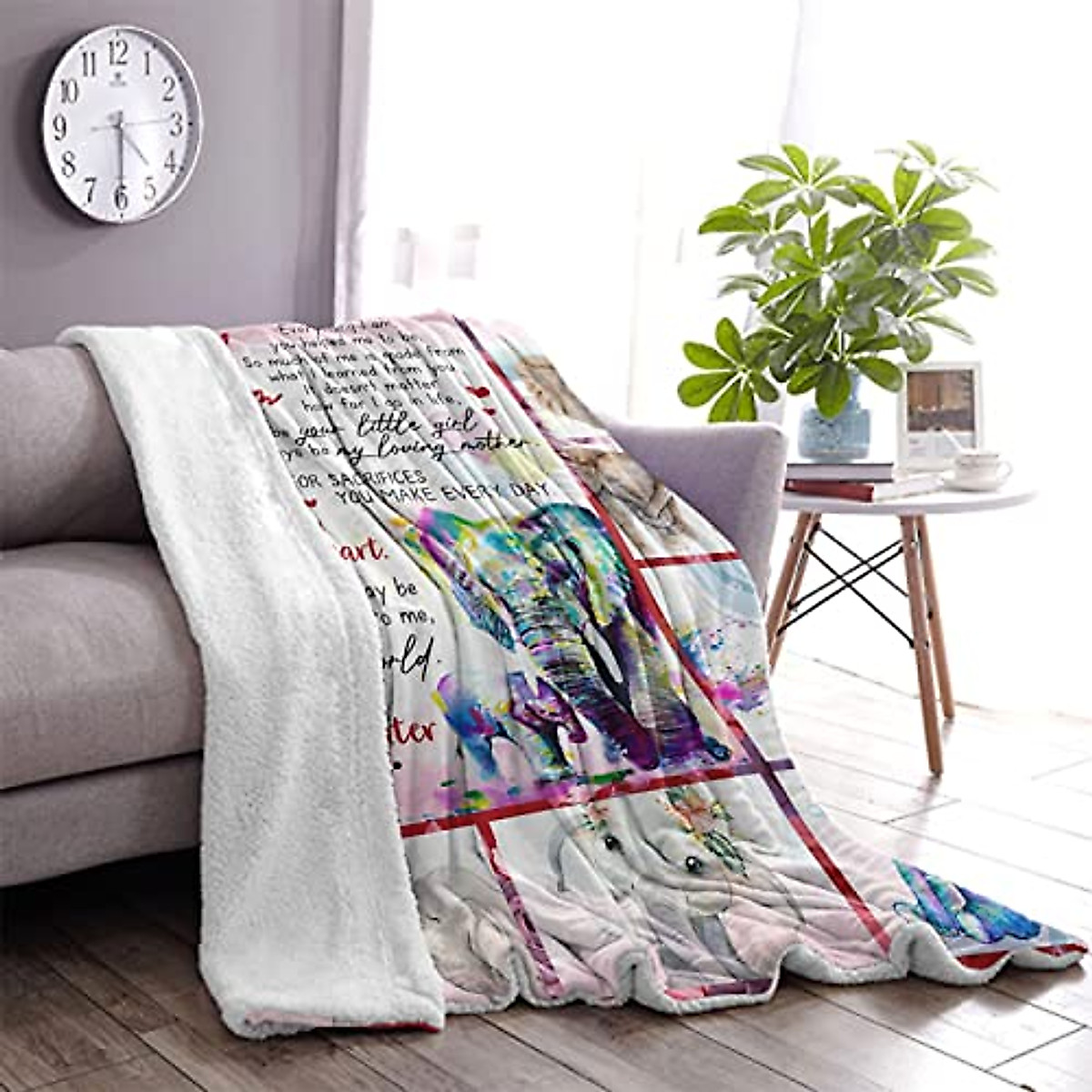 Gifts for Mom from Daughter, from Daughter, Birthday Gifts for Mom, Elephant Plush Sherpa Blanket, Super Soft Warm Cozy Throw Blanket for Couch and Bed 50 x 60 inches