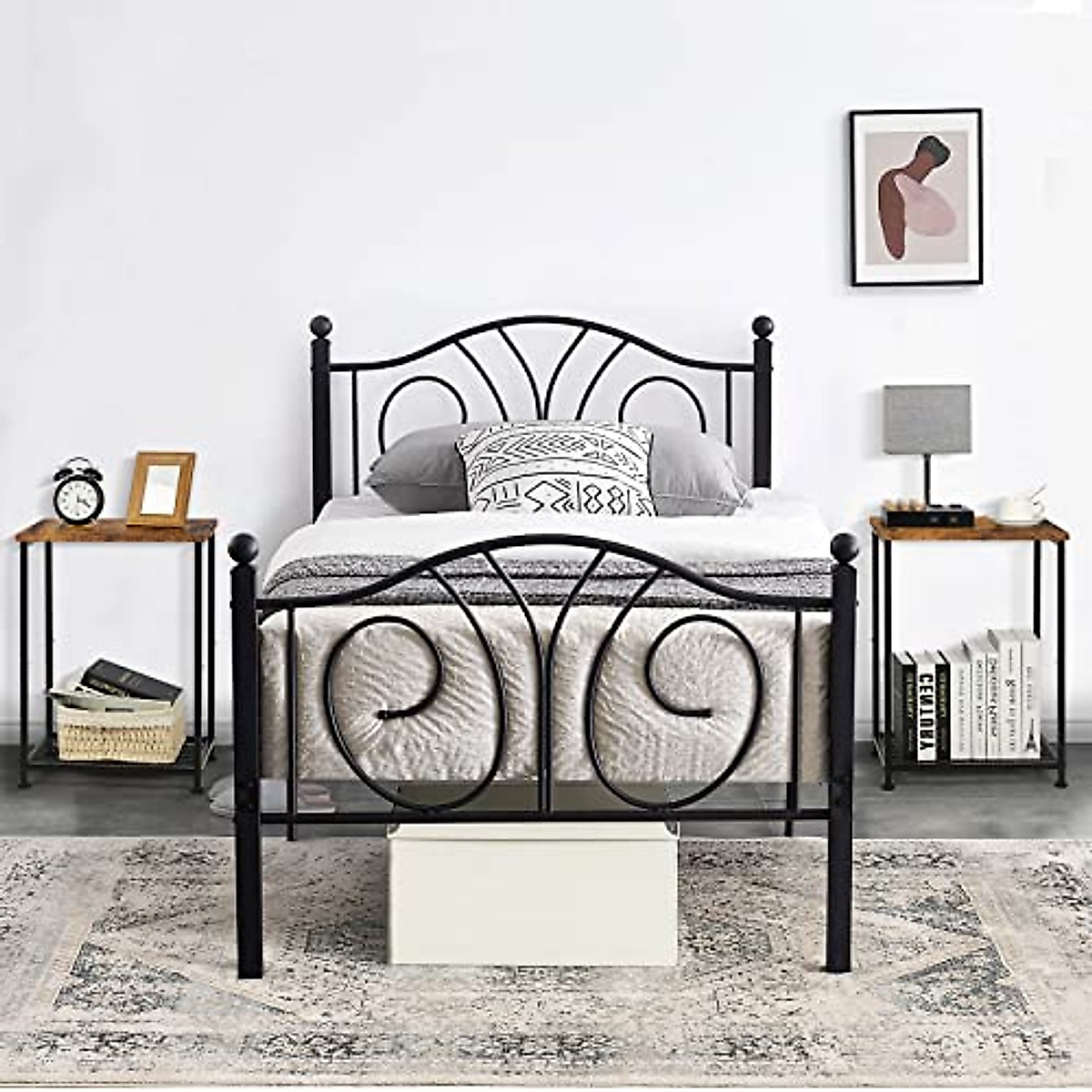 DOMYDEVM Nightstand Set of 2, 2 Tier Small End Table with Open Storage Shelf, Industrial Side Bedside for Bedroom Living Room Office Farmhouse, Rustic Brown and Black