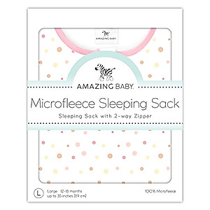 Amazing Baby Microfleece Sleeping Sack, Wearable Blanket with 2-Way Zipper, Use After Swaddle Transition, Playful Dots, Pink, Medium 6-12 Month