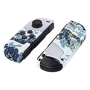 eXtremeRate DIY Replacement Shell Buttons for Nintendo Switch & Switch OLED, The Great Wave Soft Touch Custom Housing with Full Set Button for Joycon Handheld Controller - Console Shell NOT Included