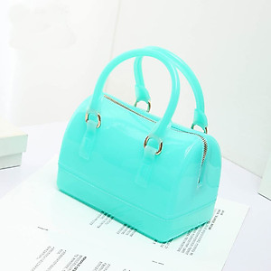 Segater® Ladies Summer Transparent Handbag Jelly Pillow-shaped Top Handle Bag Candy Color Crystal Purse For Women - Mint green