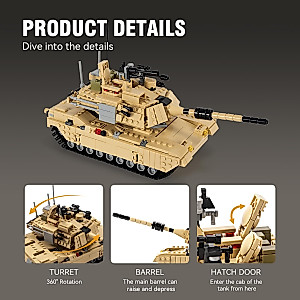 dOvOb Army Tank Building Block(1080 PCS),WW2 Military M1A2 Abrams Tank Model with Soldier Figures,Toys Gifts for Kid and Adult