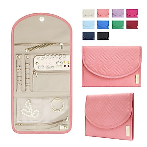 BLUTETE Jewelry Travel Foldable Bag | Organizer Roll Jewelry Case | Travel Jewelry Storage Case for Women | Rings Earrings Necklaces Bracelets Organizer (Coral Pastel)
