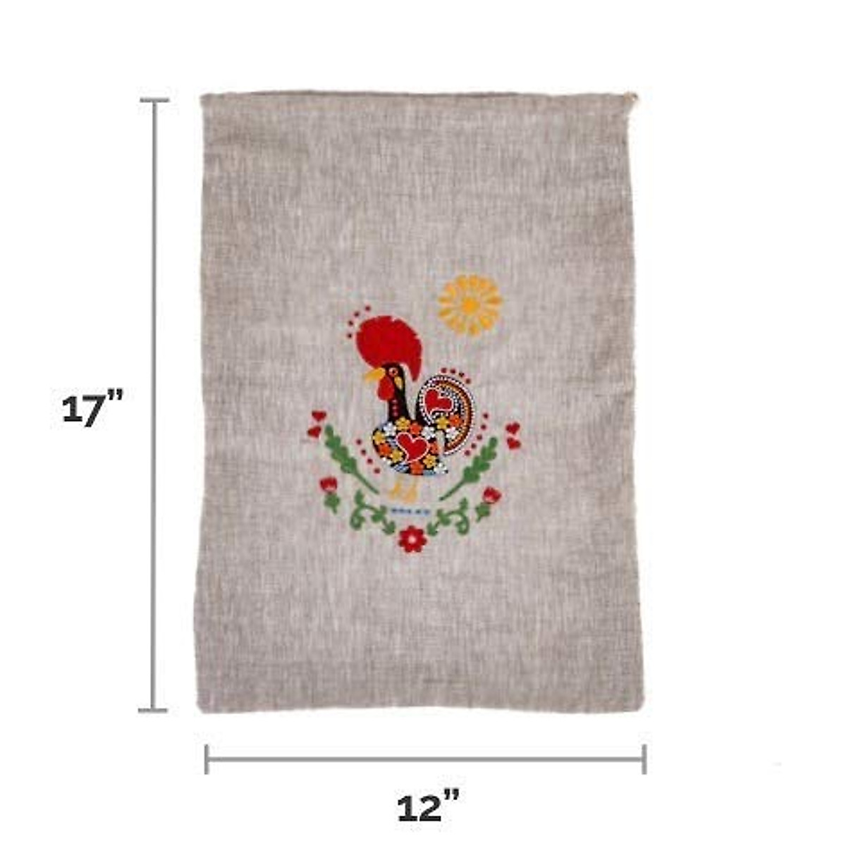 Artisan Linen Bread Bags, Embroidered Set of 2 Large Reusable Bread Bags for Homemade Bread with Drawstring - Gifts for Bakers - Rooster Gifts for Women