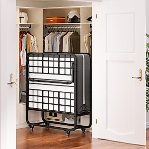 Folding Bed with Mattress 5" Memory Foam, 75" x 39" Portable Foldable Bed for Adults, Twin Rollaway Bed Guest Bed for Bedroom, Office, Camp, Space-Saving, Capacity 500lbs