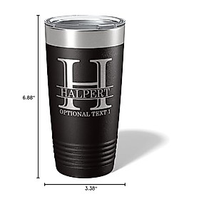 Personalized 20oz (17 Colors) Powder Coated Insulated Stainless Steel Tumbler with Lid, Custom Etched, Customized Engraved Gift Idea for Women Men Her Him, Halpert Monogram Initial Name (Black)