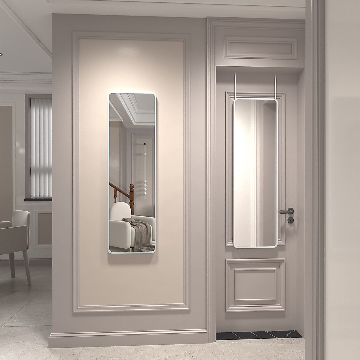 Giftgarden 14”x47” White Full Length Mirror Aluminum Frame, 47” Long Full-Mirror Tall Dressing Mirror, Wall Mounted or Hanging Over Door for Bedroom Bathroom Closet