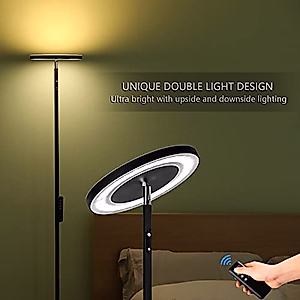 ACODO Floor lamp,LED Modern Double Side Lighting Reading Lamps ,Adjustable Height 4 Color Temperatures Standing Working Tall Lamp with Remote & Touch Control for Living Room,Bedroom, Office (Black)
