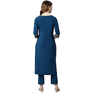 Janasya Kurta Set for Women Teal