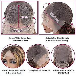 PIBERLO Highlight Ombre Lace Front Wig Human Hair 26 Inch 13X4 Deep Wave Honey Blonde Glueless Pre Plucked HD Lace Frontal Wigs 180% Density Curly Water Wave Wigs