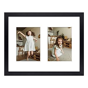 Golden State Art, 11x14 Black Photo Wood Collage Frame with Tempered Glass and White Mat displays (2) 5x7 Pictures