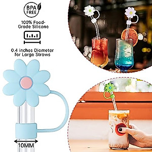 5PCS Straw Cover Cap for Stanley Cup, Flower Straw Topper for Stanley 30&40 Oz Tumbler with Handle, 10mm Silicone Cute Drinking Straw Tip Covers for Christmas Gifts. (5PCS Flower)