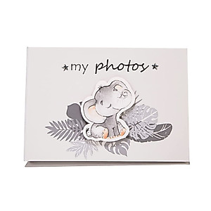 Happy Homewares Cute Baby Elephant Grey Photo Album with Silver Stars and Palm Leaves | New Born Baby or Baby Shower Album | 24 Spaces - 4"x6"