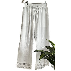 Pure Cotton Chikankari Hand embroidered pants/White Cotton pants/Fits waist upto 42 inches